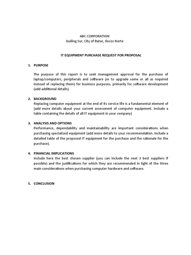 Equipment Purchase Proposal Template | PDF Equipment Purchase Proposal Template | PDF