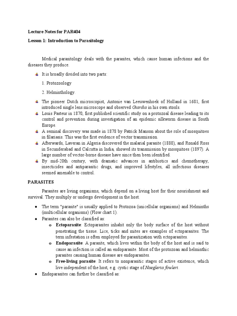 Introduction to Parasitology Notes | PDF | Parasitism | Parasitology