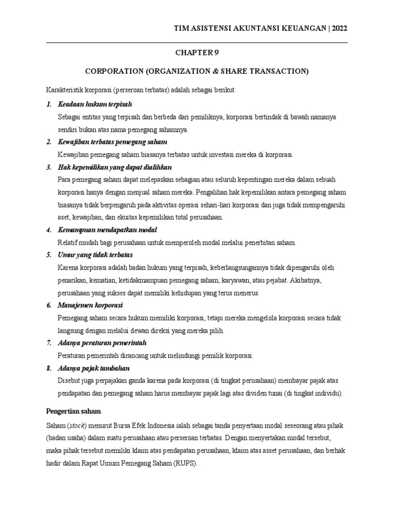 Modul Chapter 9 - Corporation (Organization Share Transaction) | PDF ...