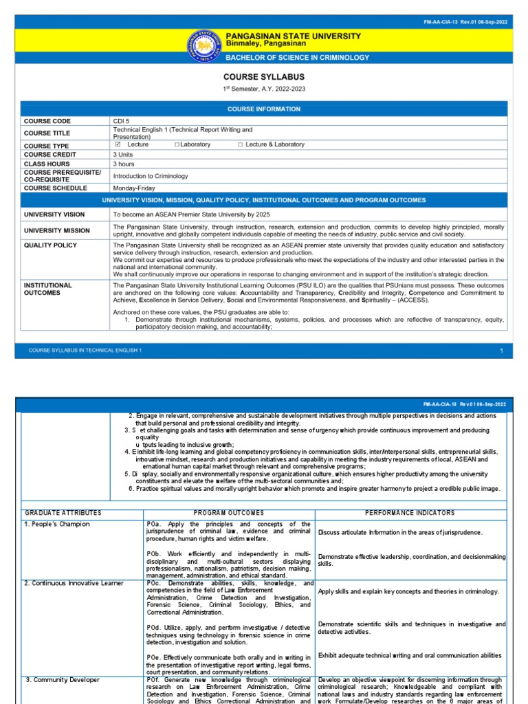 Course Syllabus CDI 5 AY 2022-2023 | PDF | Criminology | Crimes