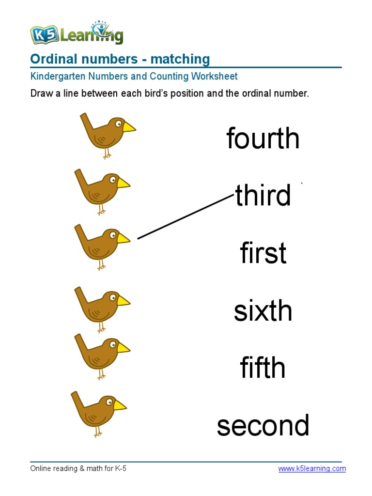 Kindergarten Ordinal Numbers Matching 2 | PDF