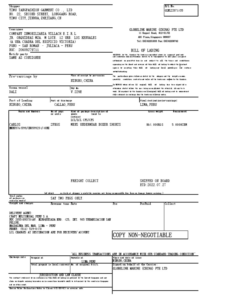 Shipper-Consignee Document | PDF | Bill Of Lading | Cargo