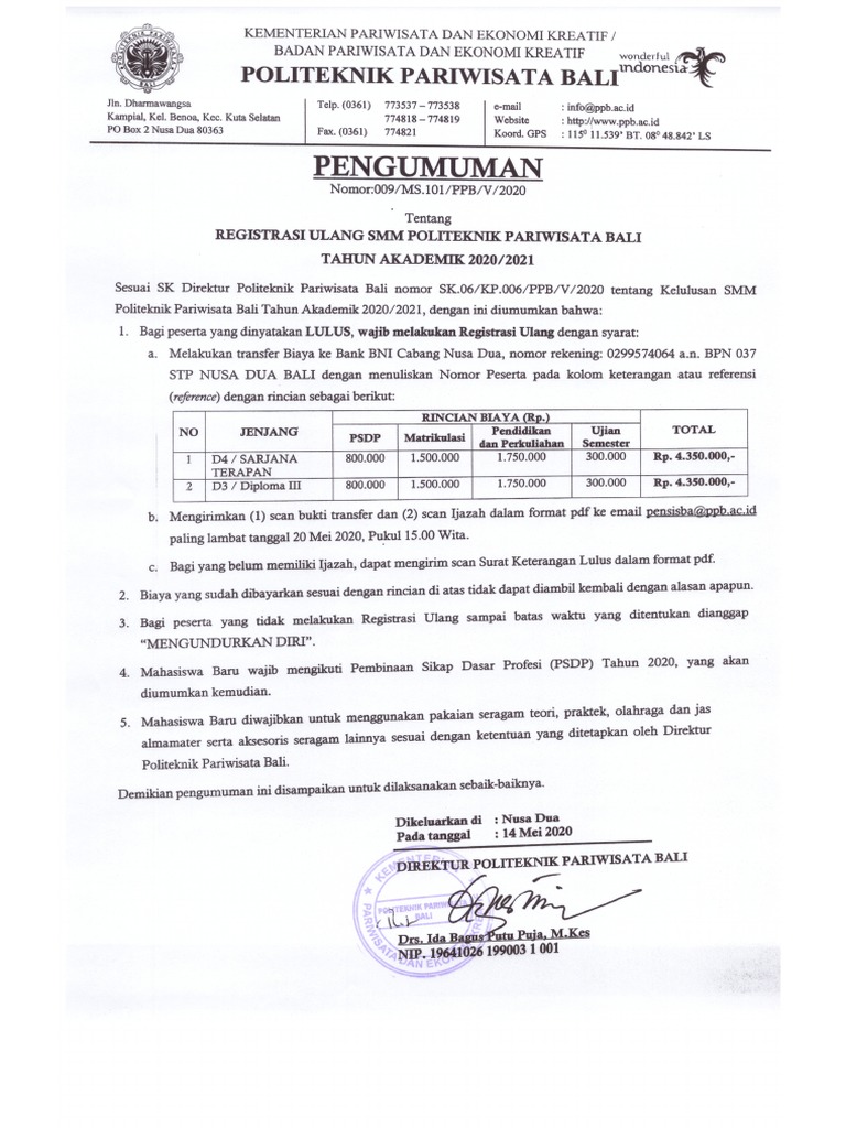 Kelulusan SMMPTNP PPB 2020 | PDF