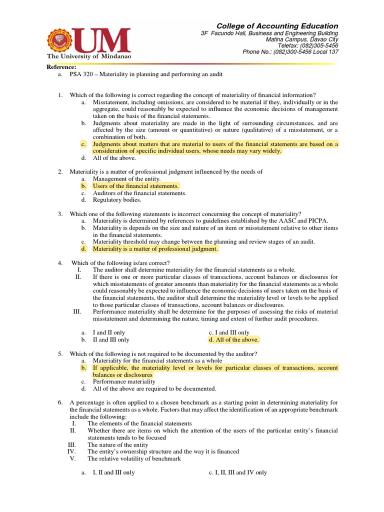 AT 13 - Materiality in Plannng and Performing An Audit | PDF ...