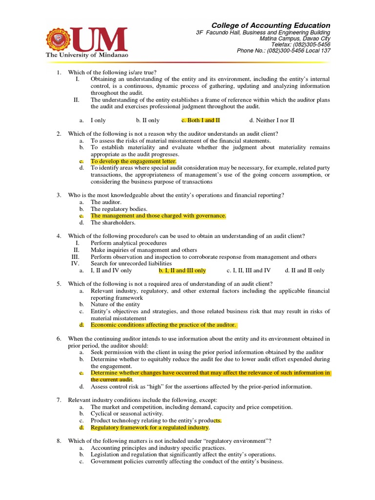 AT 10 - Understanding The Entity and Its Environment Including Internal Control 1 | PDF ...