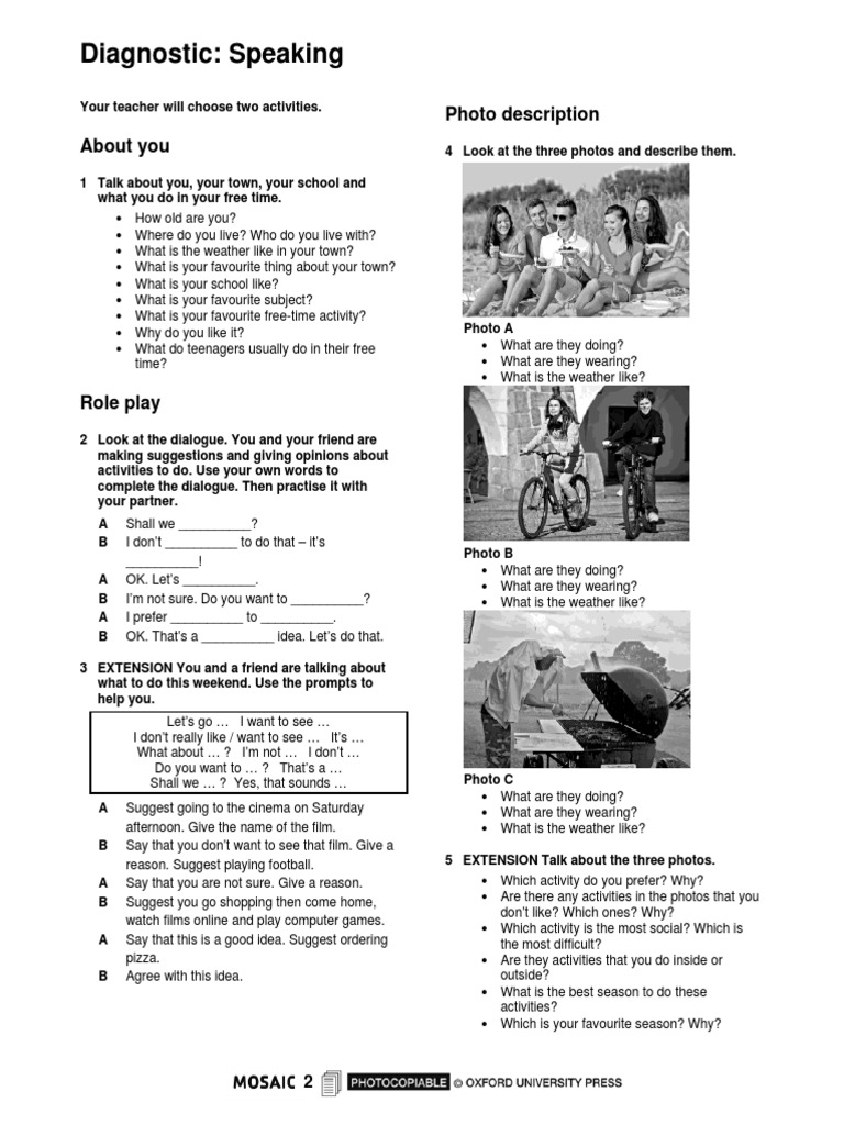 Mosaic TRD2 Tests Diagnostic Speaking | PDF