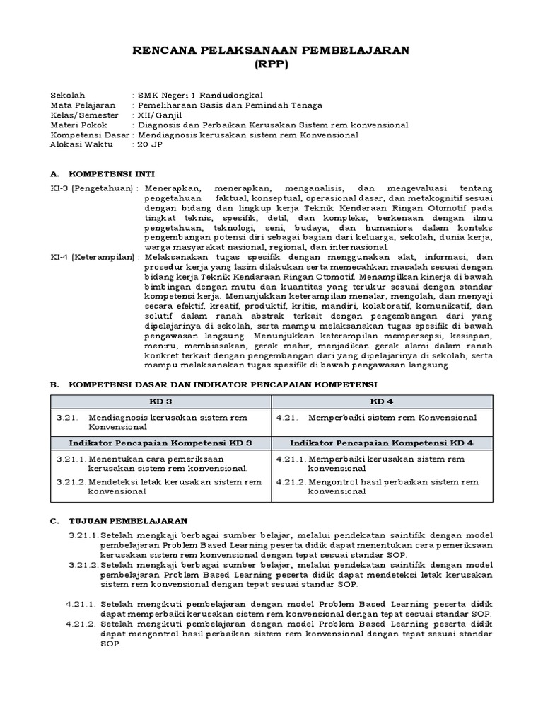 RPP Sistem Rem Konvensional | PDF | Karier & Perkembangan | Seni