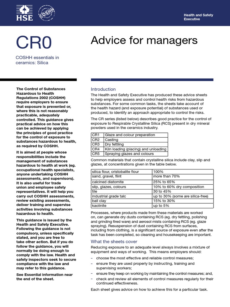 HSE Free Ceramics COSHH For Managers | PDF | Chronic Obstructive ...