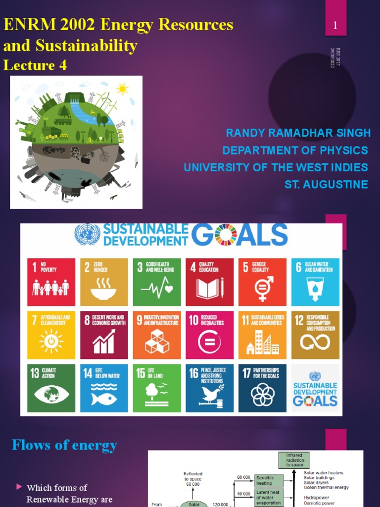 ENRM 2002 - Energy Resources and Sustainability Lecture 3 SOLAR and HYDRO RandyRamadharSingh ...