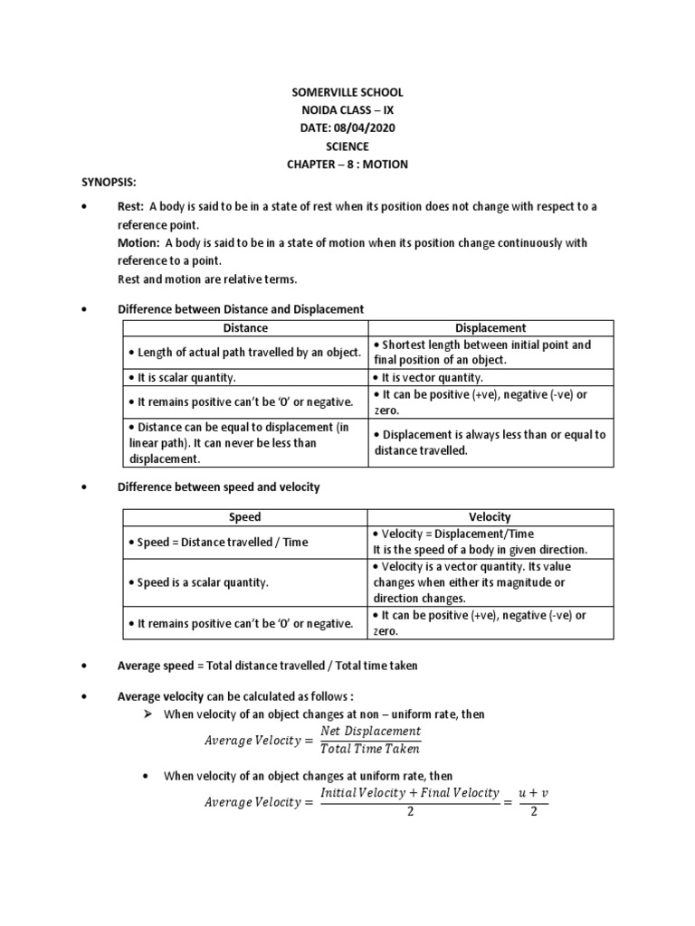 Worksheet#2 - Science - Class 9 | PDF | Velocity | Speed