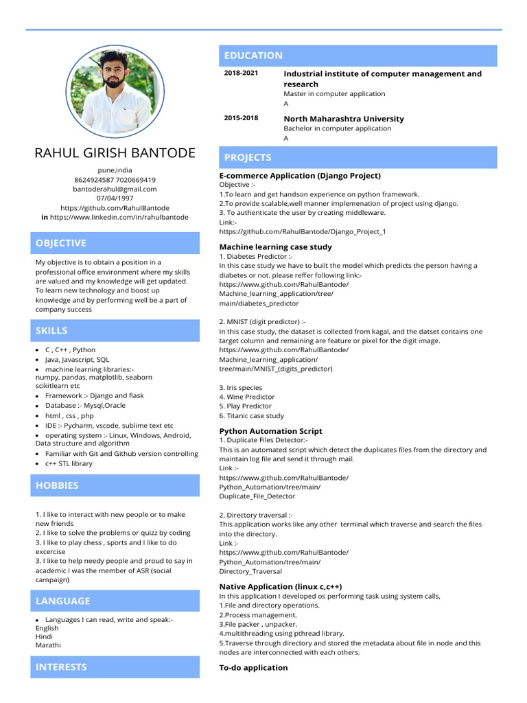Computer Science Resume of Rahul Bantode | PDF | Library (Computing) | Python (Programming Language)