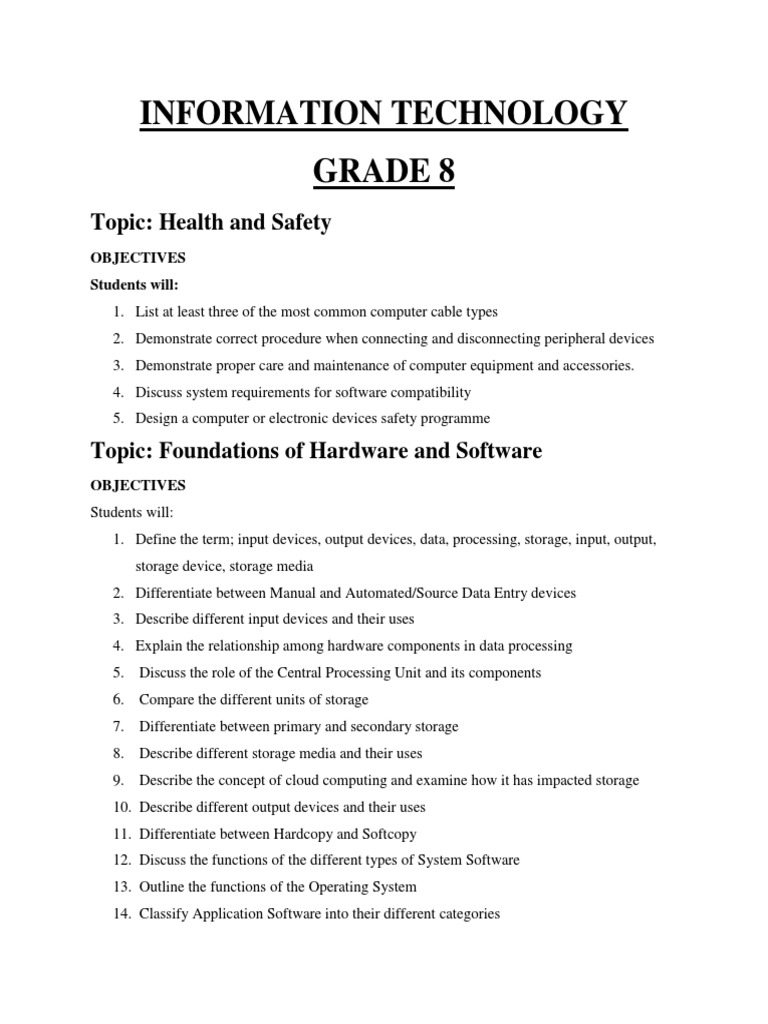 Information Technology Curriculum Guide Grade 8 | PDF | Computer Network | Computer Data Storage