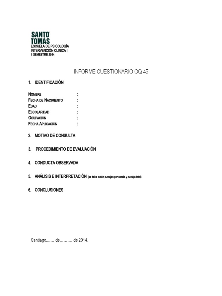 Informe Cuestionario Oq 45 | PDF