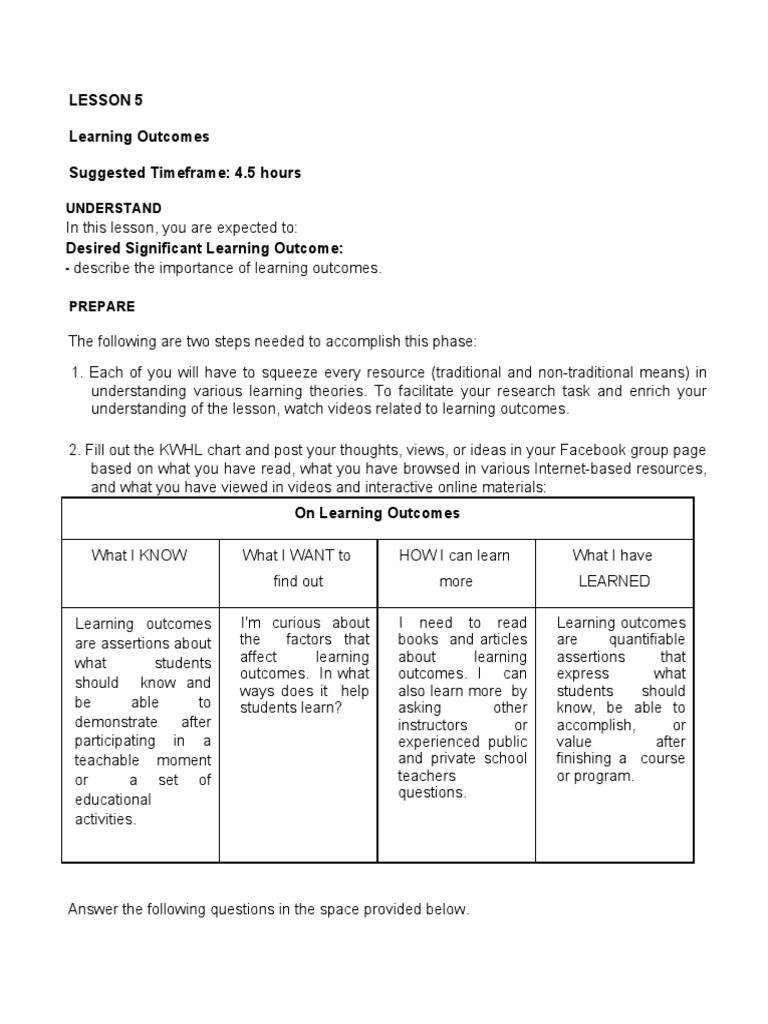 Understanding the Importance of Learning Outcomes | PDF | Learning ...