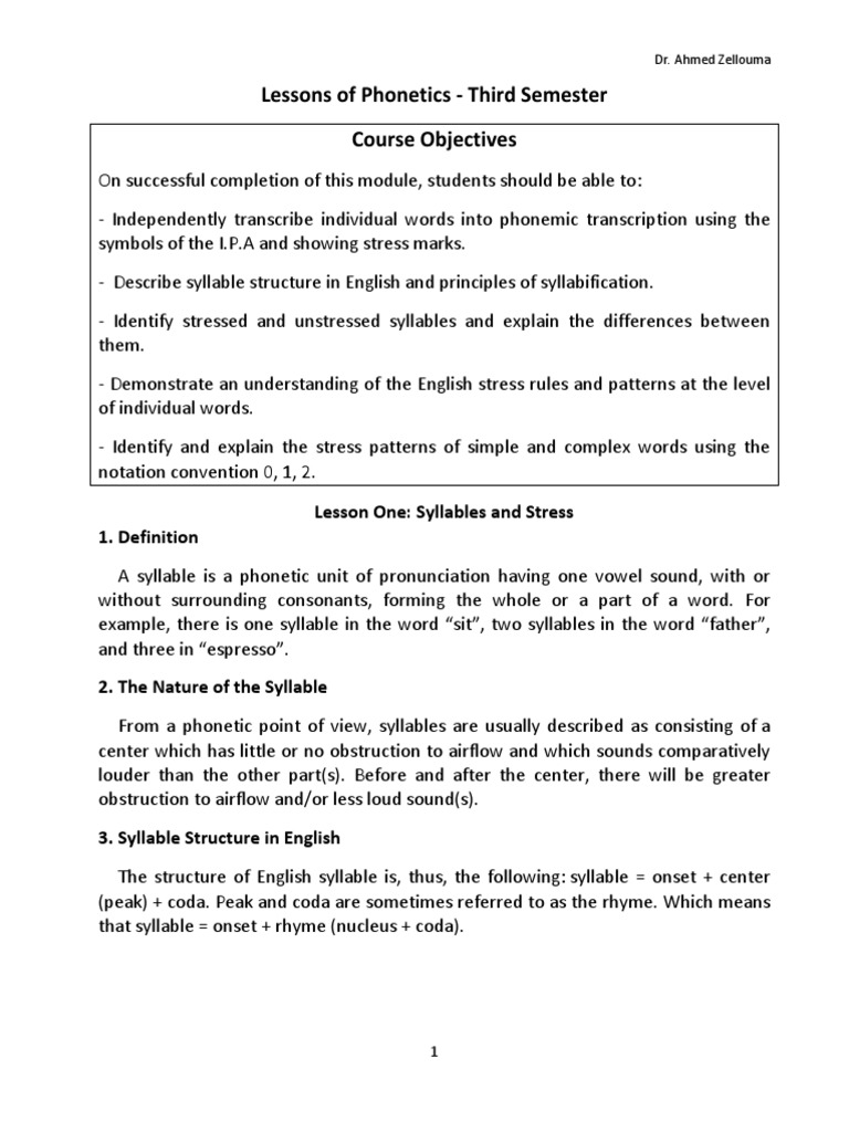 Phonetics - L2 - Lessons | PDF | Syllable | Consonant