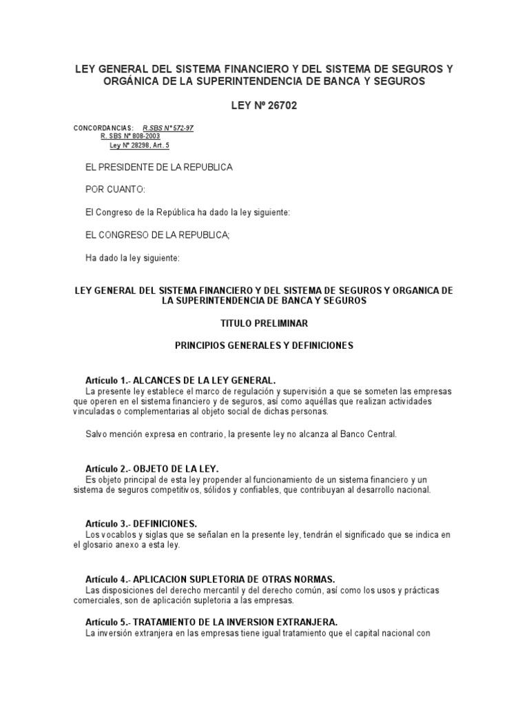 Ley General Del Sistema Financiero | PDF | Seguro | Reaseguro