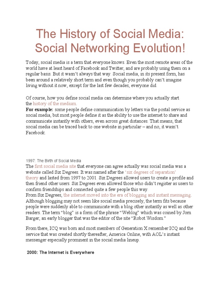 The History of Social Media | PDF | Popular Culture & Media Studies ...