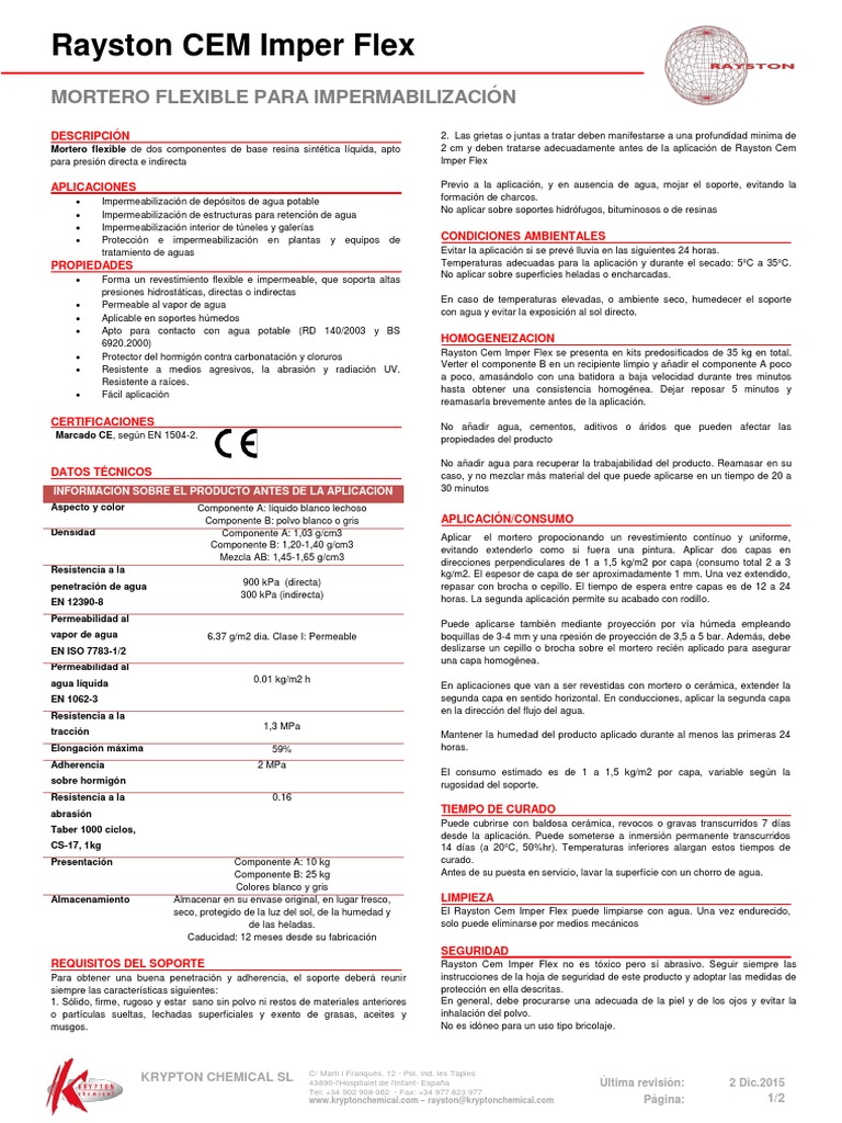 Es Rayston Cem Imper Flex | PDF | Agua | Hormigón