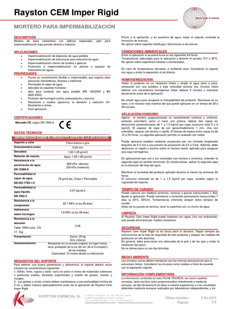 Es Rayston Cem Imper Rigid | PDF | Agua | Hormigón
