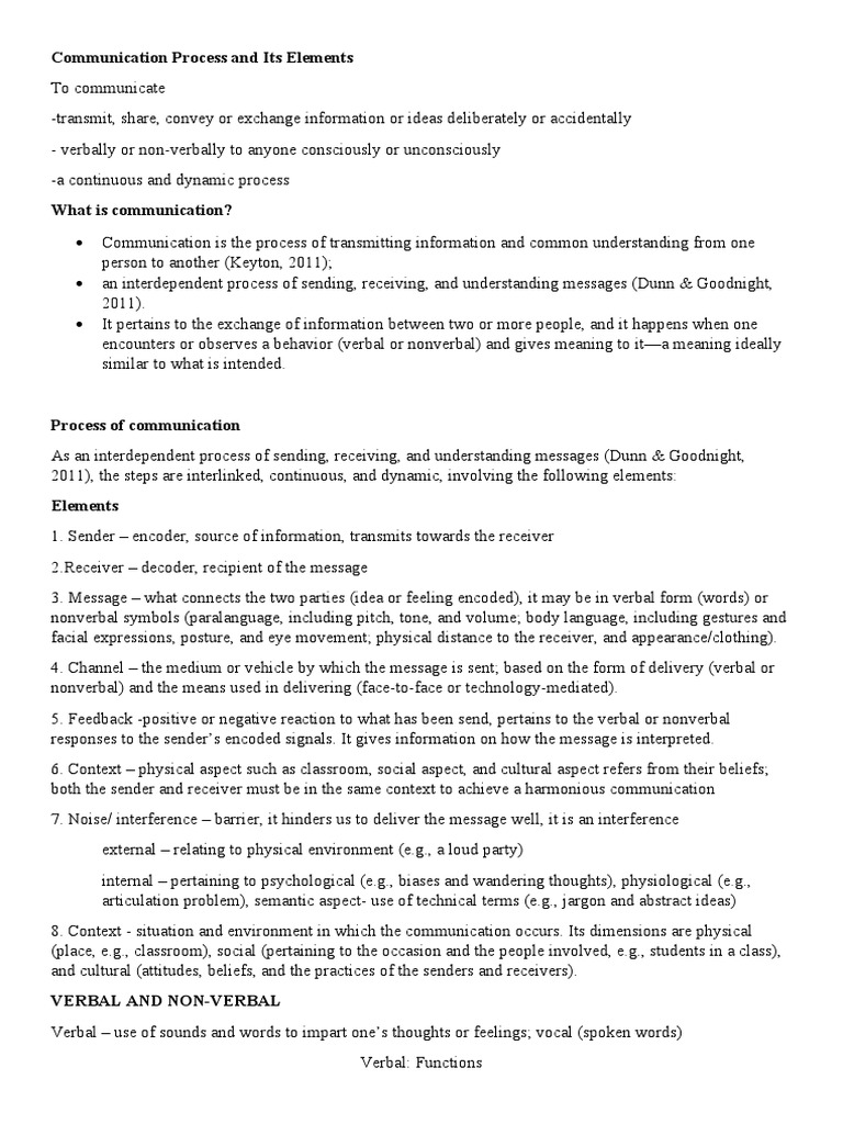 Communication Process and Its Elements | PDF