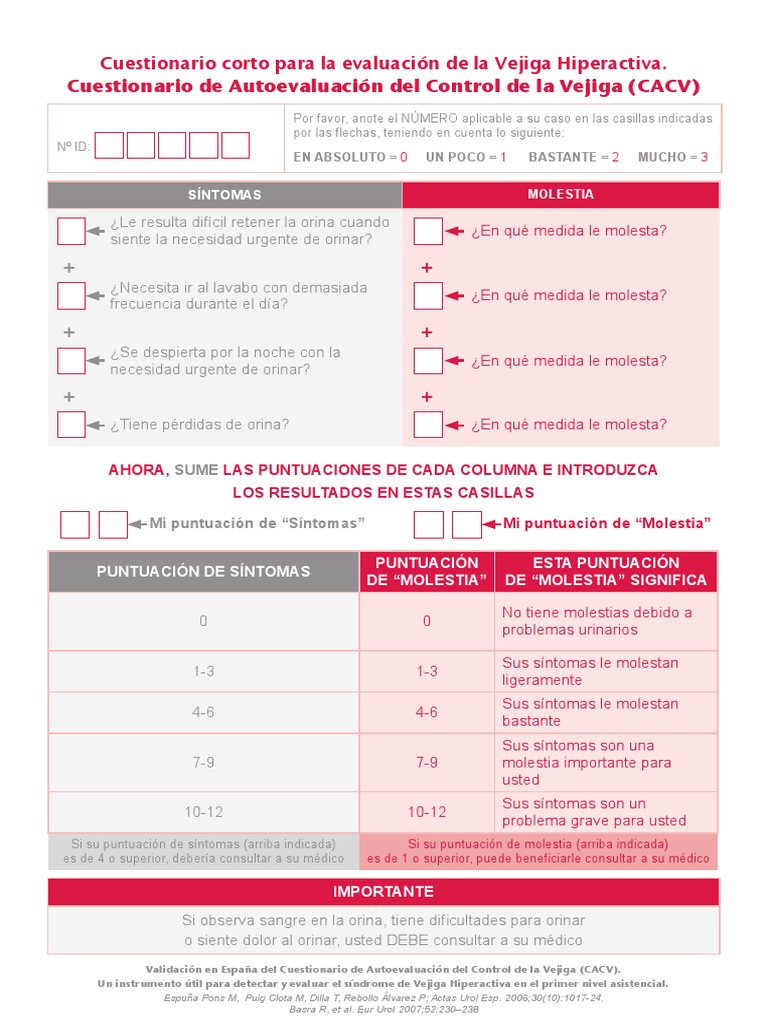 Cuestionario CACV | PDF | Vejiga urinaria | Enfermedades y trastornos ...