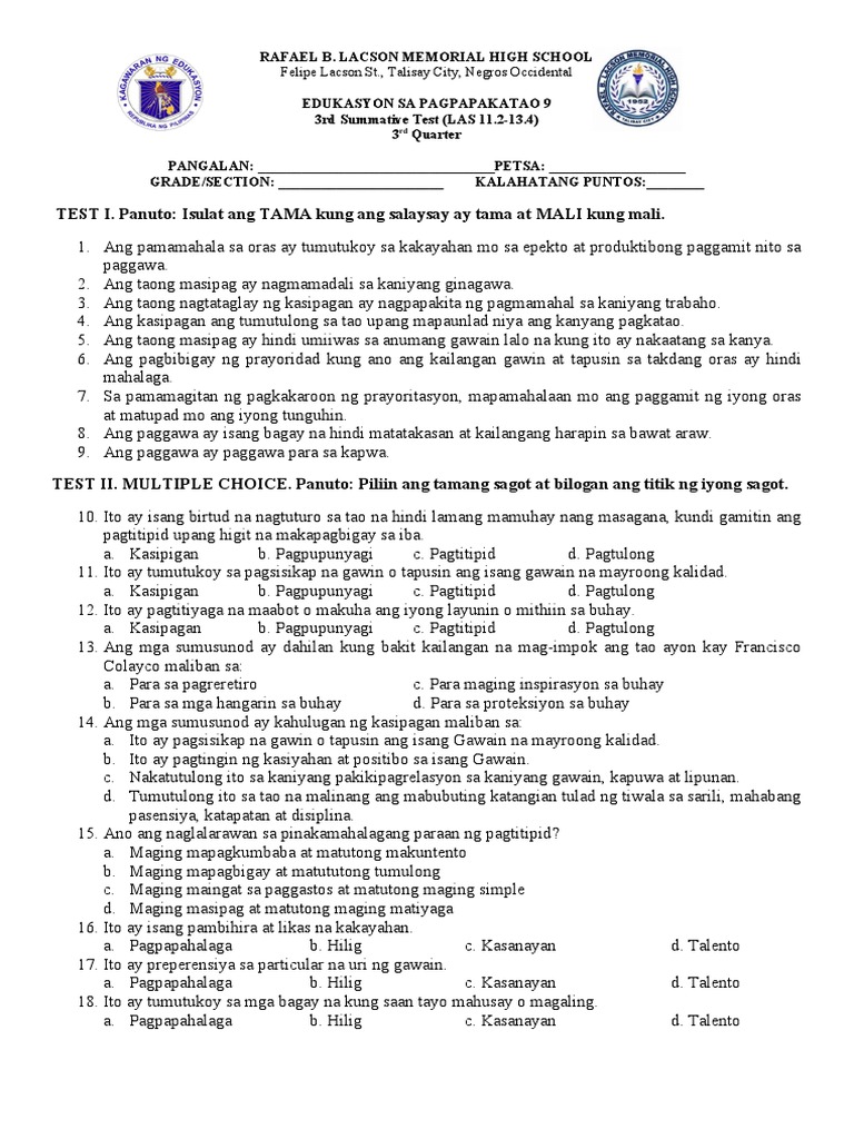 Esp9 3RD LT 3RD Quarter | PDF