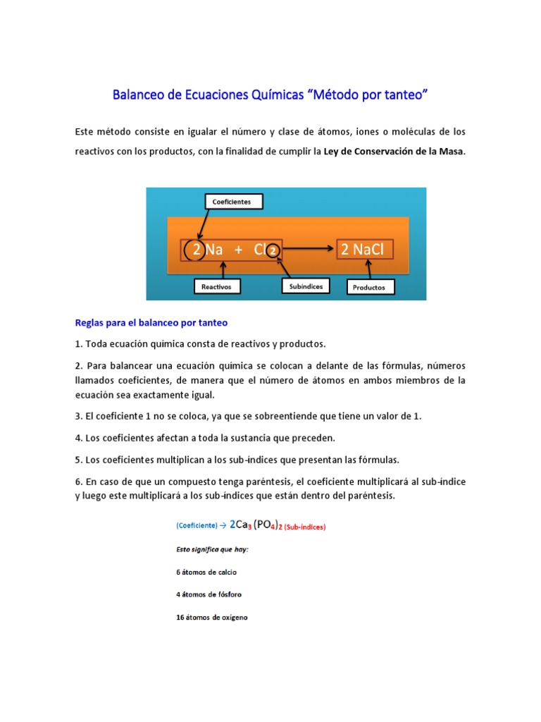 Balanceo Químico: Método por Tanteo | PDF | Estequiometría | Materiales