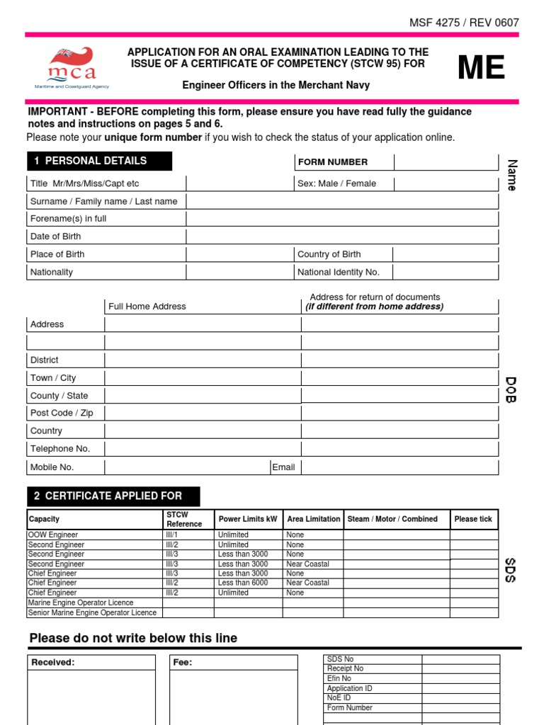 Marine Engineer Exam Application | PDF | Cheque | Payments