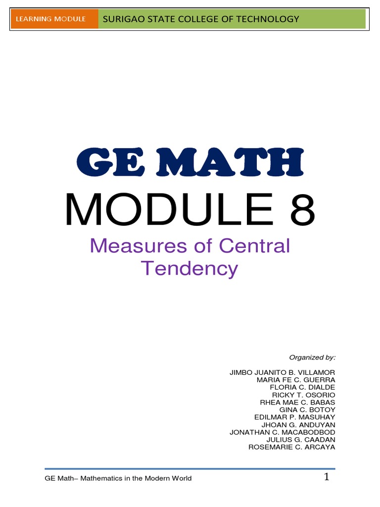 Measures Of Central Tendency Module Pdf Median Mean