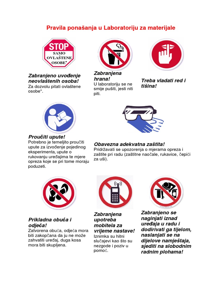 Pravila Ponašanja U Laboratoriju Za Materijale | PDF