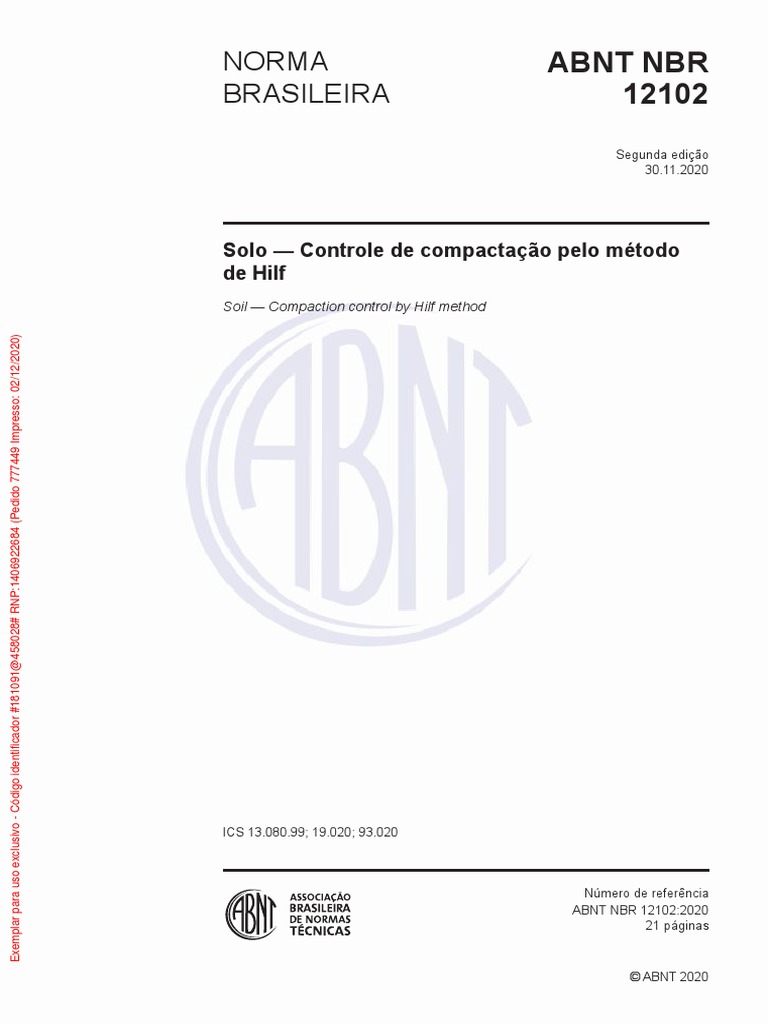 ABNT 12102 - Solo Controle de Compactação HILF | PDF | Umidade | Massa