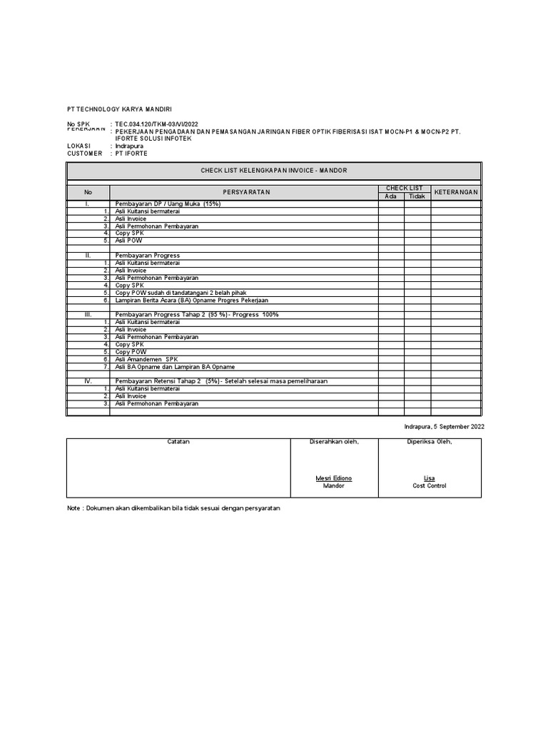 Draft Checklist, Invoice, Kuitansi - Mandor | PDF