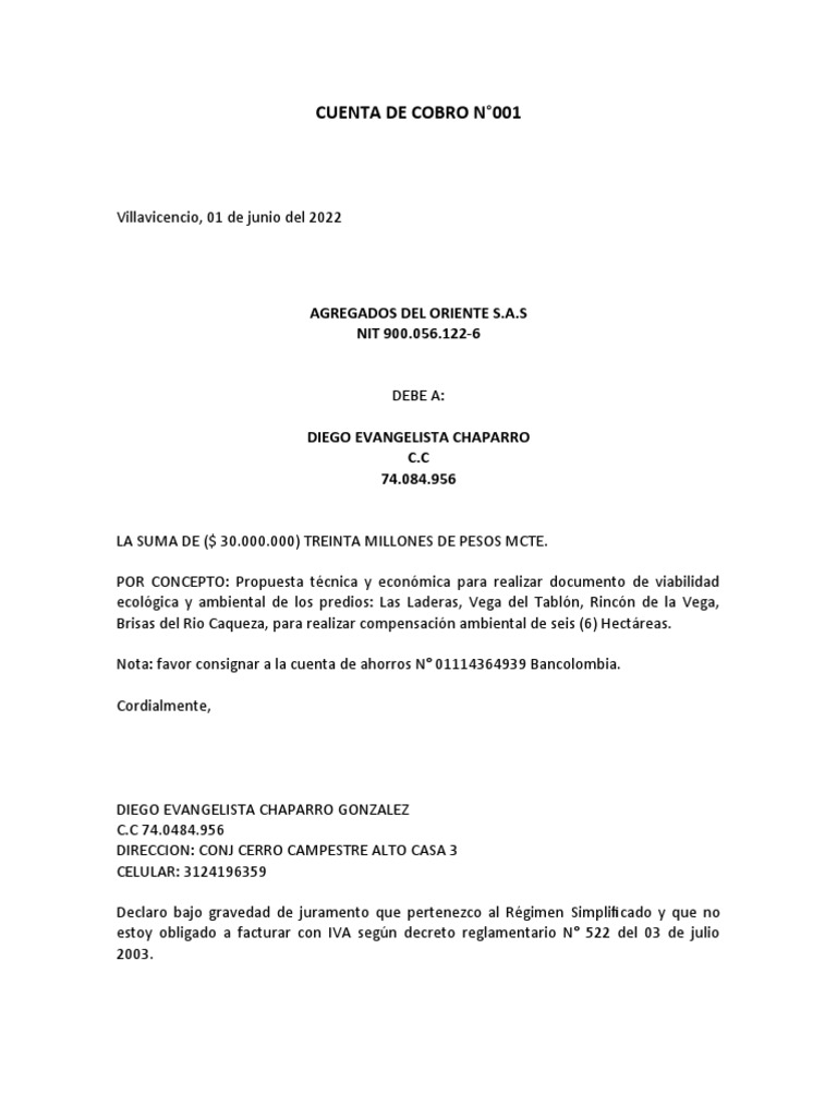 Cuenta de Cobro Formatos | PDF