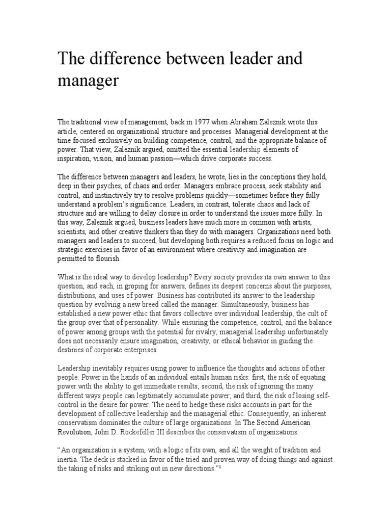 Leaders vs. Managers: Key Differences | PDF | Leadership | Creativity