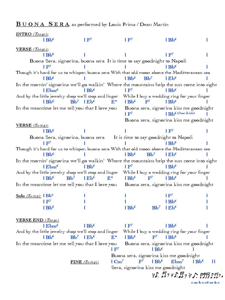 Buona Sera in BB (Lyrics & Chords) | PDF