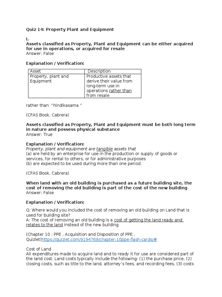 Quiz 14 Property Plant and Equipment PDF Free | PDF | Expense ...