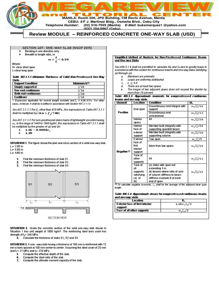 Review Module 44 - RC ONE-WAY SLAB (USD) | PDF | Beam (Structure ...
