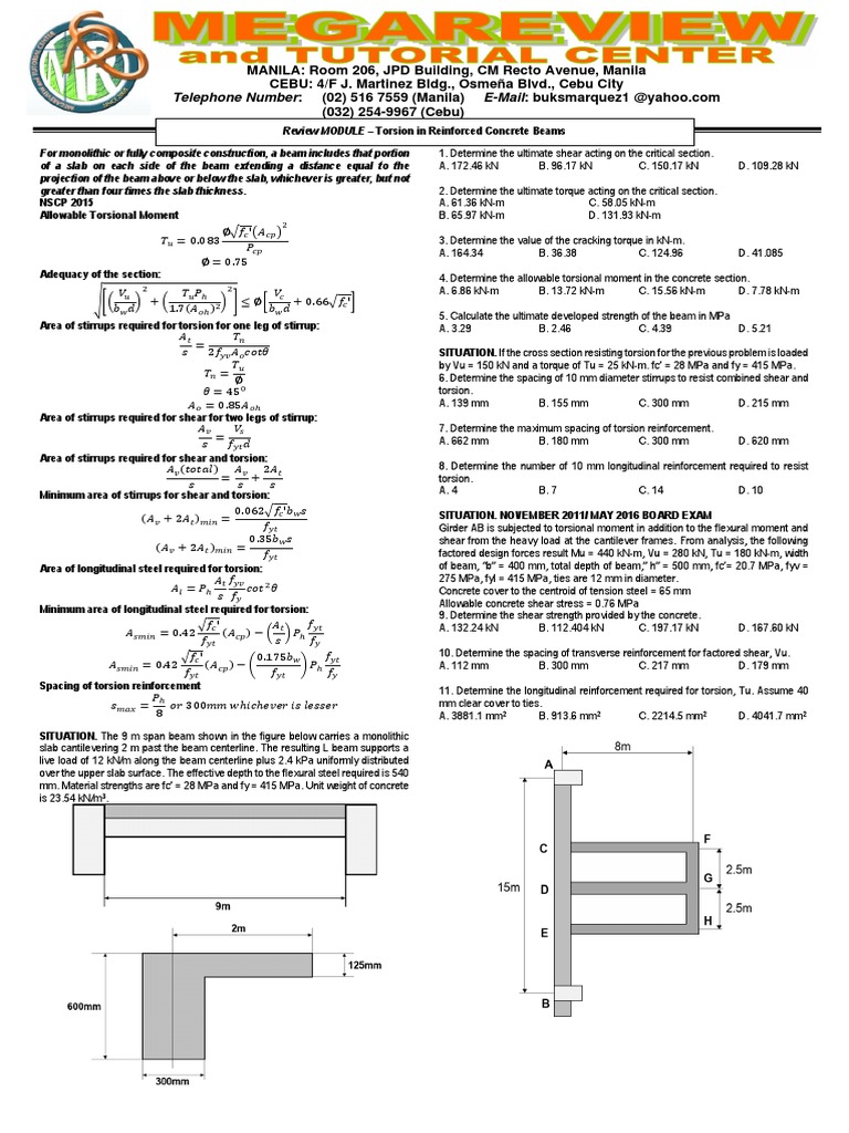 Review Module - RCD Torsion | PDF | Beam (Structure) | Concrete