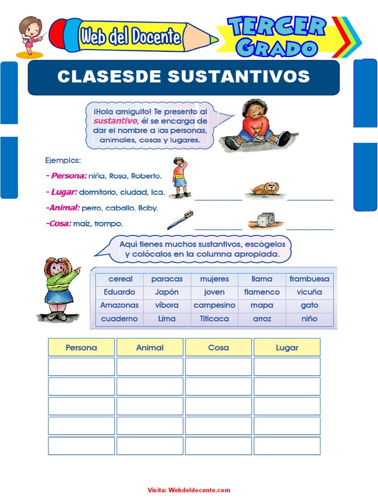 Tipos de Sustantivos y Ejercicios | PDF | Sustantivo | Morfología ...