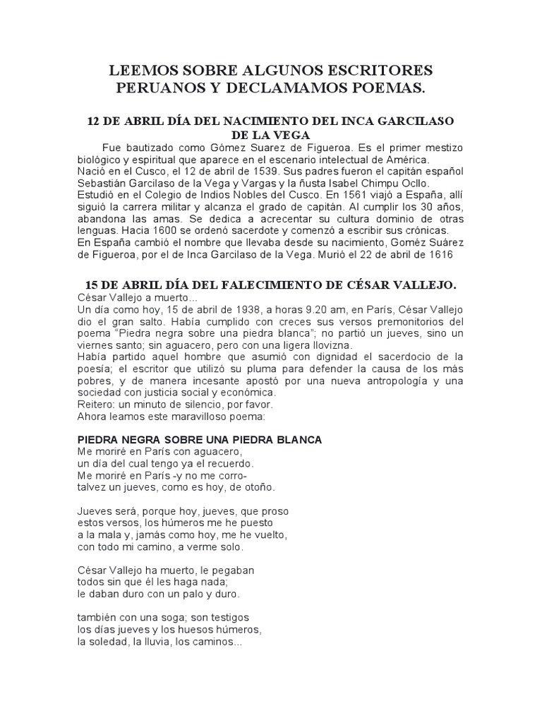 Leemos Sobre Algunos Escritores Peruanos y Declamamos Poemas | PDF