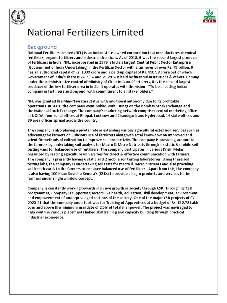 An Overview of National Fertilizers Limited: Products, Locations ...