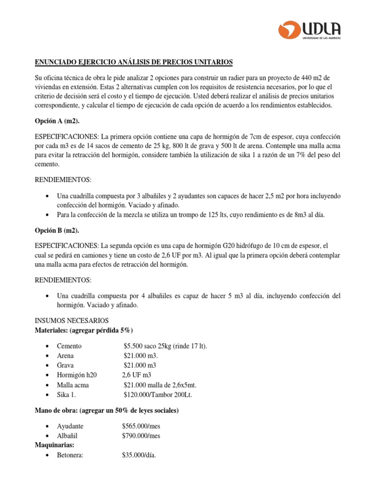 Ejercicio 3 APUs | PDF | Hormigón