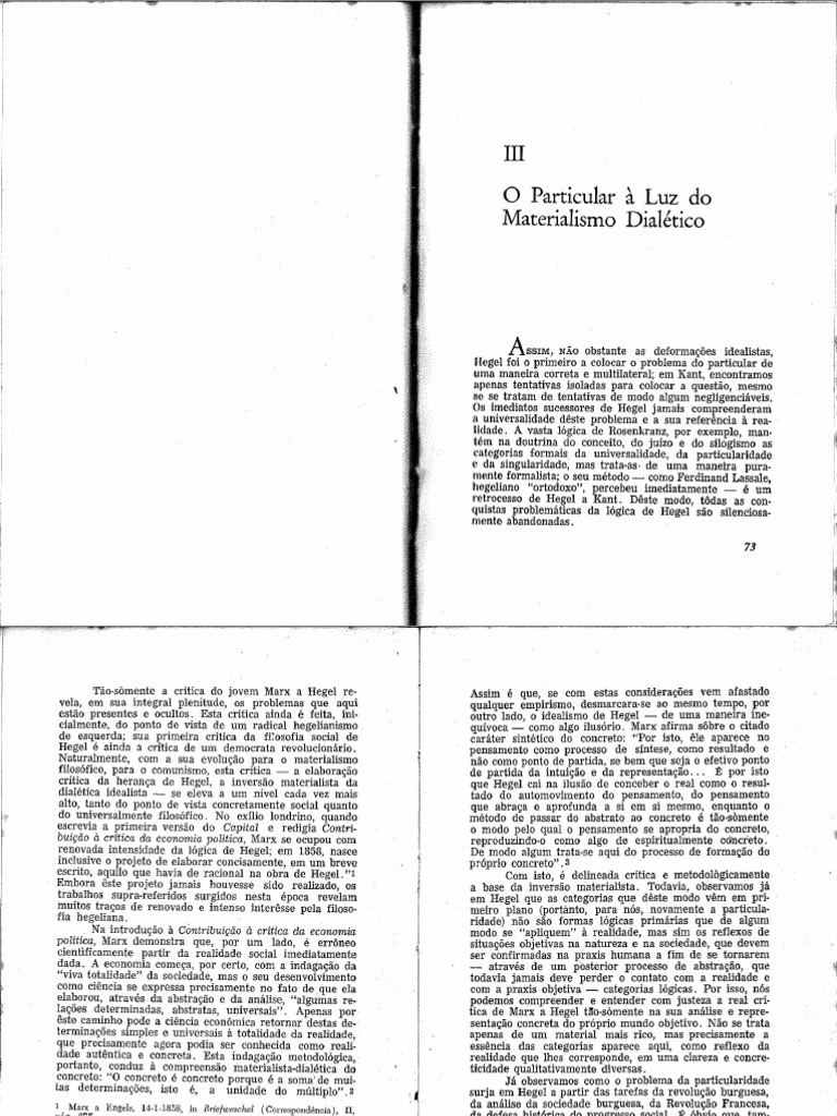 GEORGE LUKACS - O Particular À Luz Do Materialismo Dialético | PDF