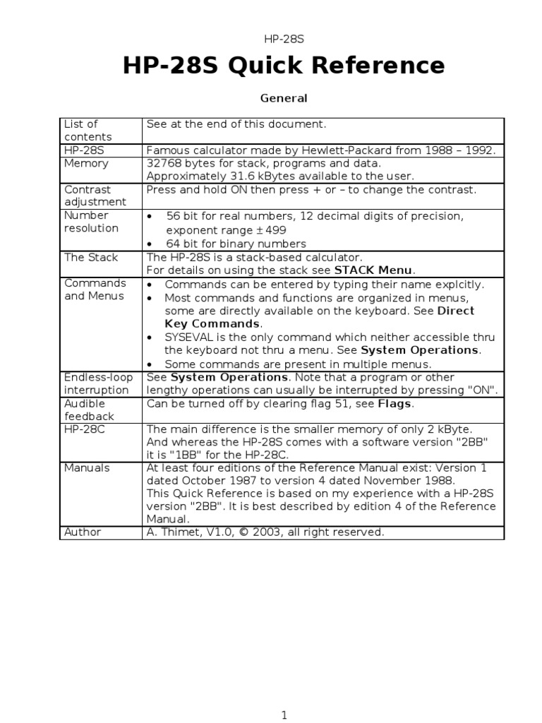 HP 28S Quick Reference | PDF | Matrix (Mathematics) | String (Computer Science)