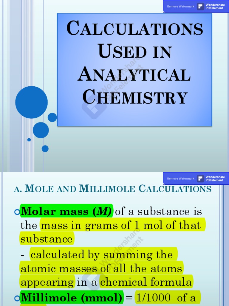 Calculations Used in Analytical Chemistry | Download Free PDF | Mole (Unit) | Concentration