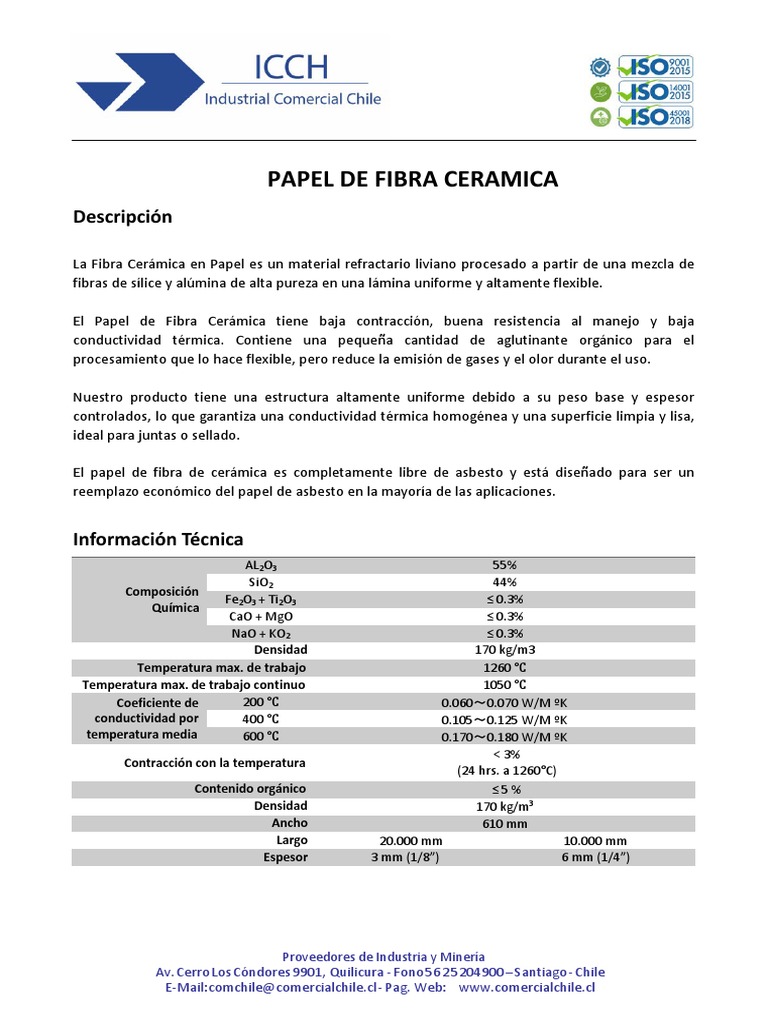 Ficha Tecnica Fibra Ceramica Papel. | PDF | Papel | Aislamiento térmico