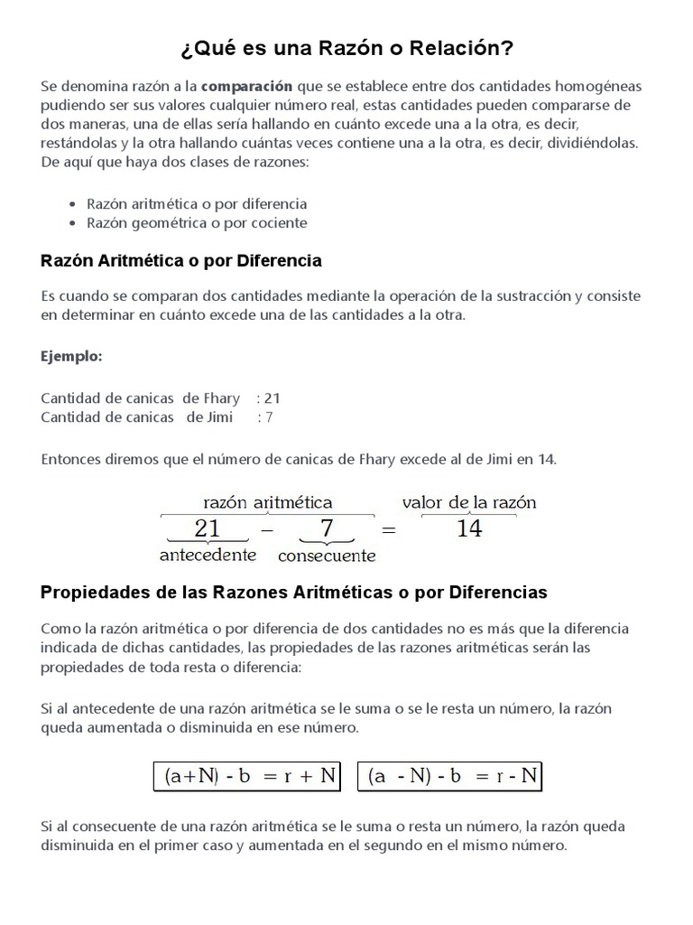 RAZONES Y PROPORCIONES - Formulas y Ejercicios | PDF | Proporción | Números