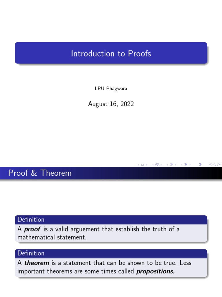Introduction To Proof | PDF | Mathematical Proof | Theorem