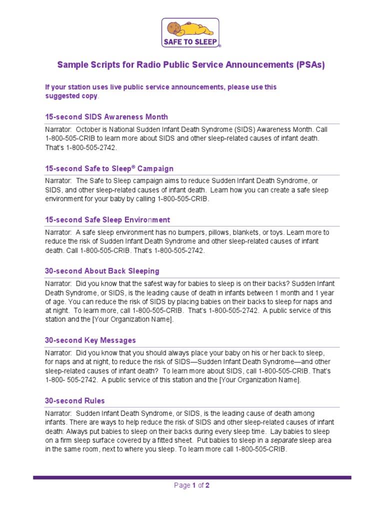 Sample Radio Psa Scripts | PDF | Pediatrics | Sleep