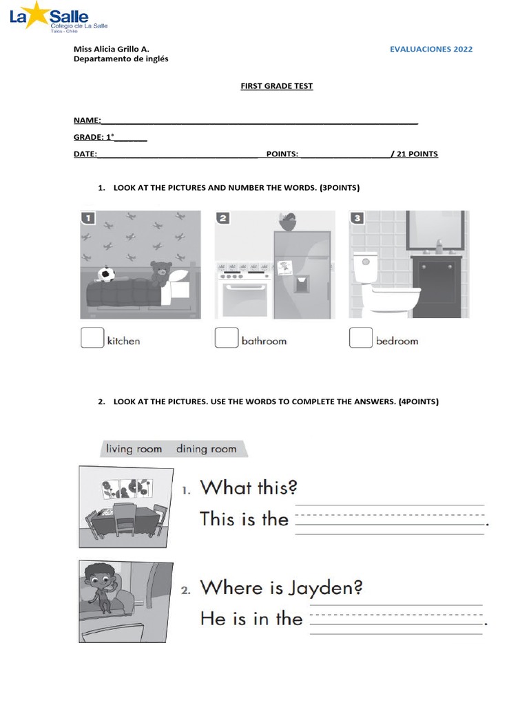 First Grade Test | PDF